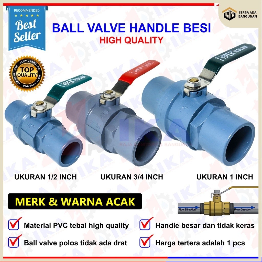 Jual Ball Valve PVC GAGANG BESI 1/2 Inci 3/4 " 1 " / Stop Kran Pipa Ballvalve PVC 1/2” / Stop ...