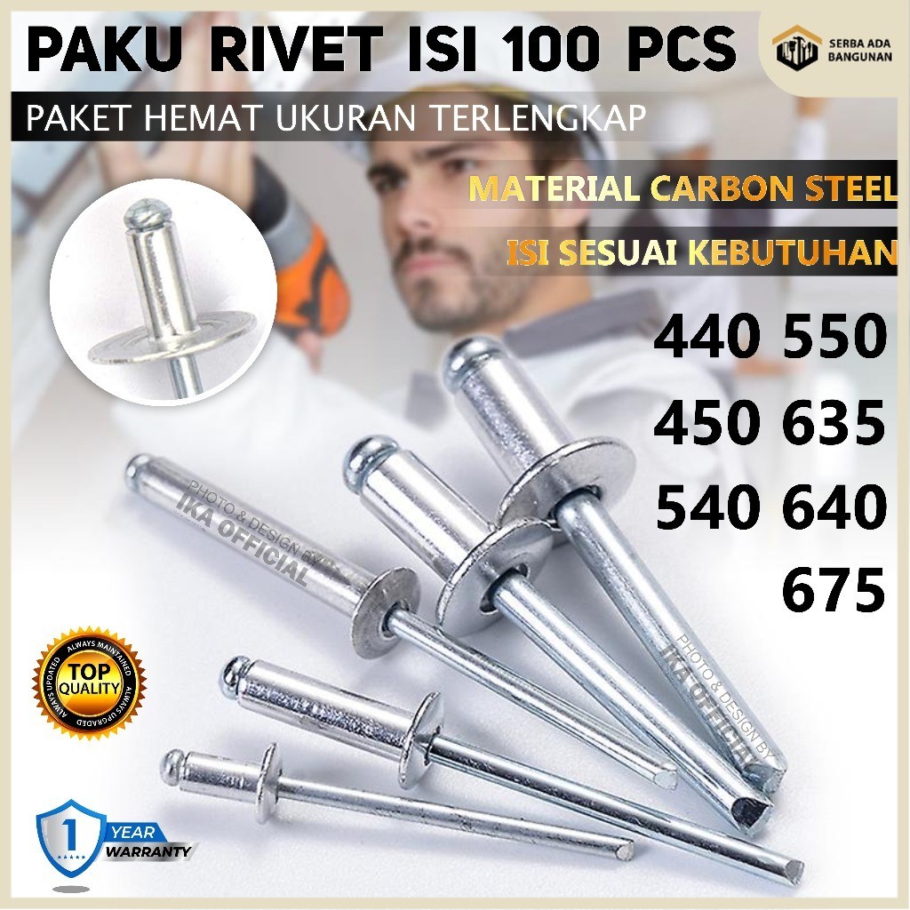 Jual [Isi 100 pcs] Paku Rivet/Rivet Rivetti 423 429 435 440 450 529 537 540 550 635 640 665 675 ...