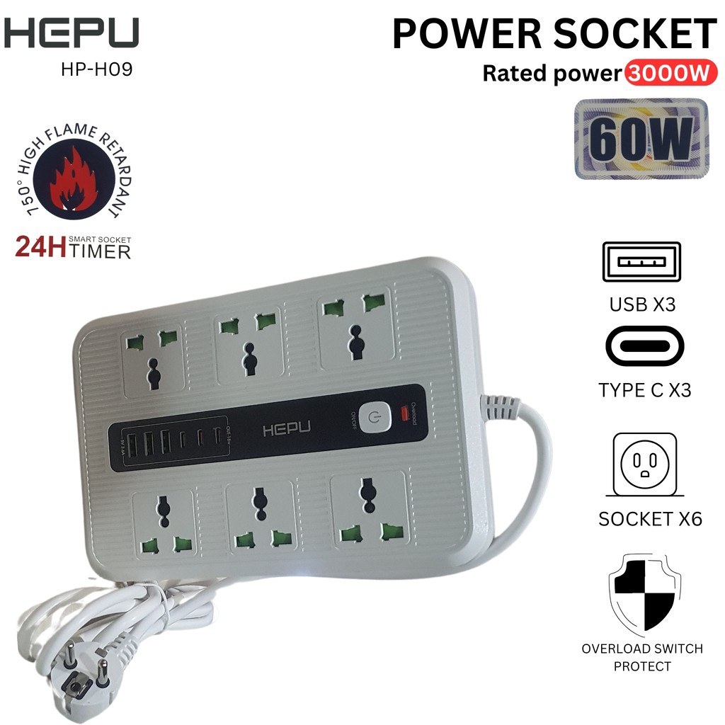 Jual HEPU Power Socket 60 Watt HP- H09 | Shopee Indonesia