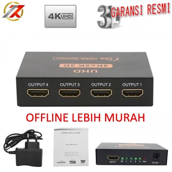 Jual NYK HDMI Splitter 4 Port 1-4 HDCP Full HD 3D 4Kx2K 4K x 2K UHD ...