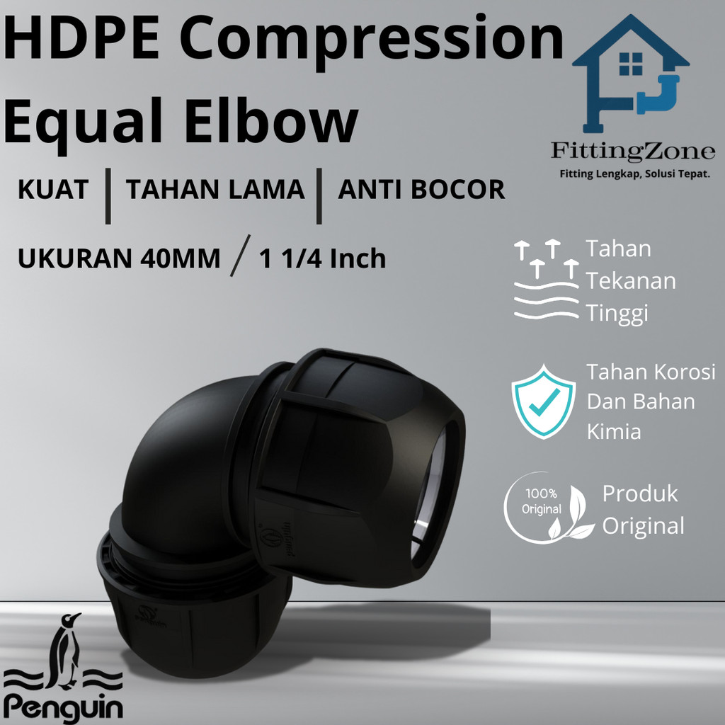 Jual Sambungan Pipa HDPE Elbow 90 / Knee ukuran 1-1/4 inch atau 40mm FITTING COMPRESSION Merk ...