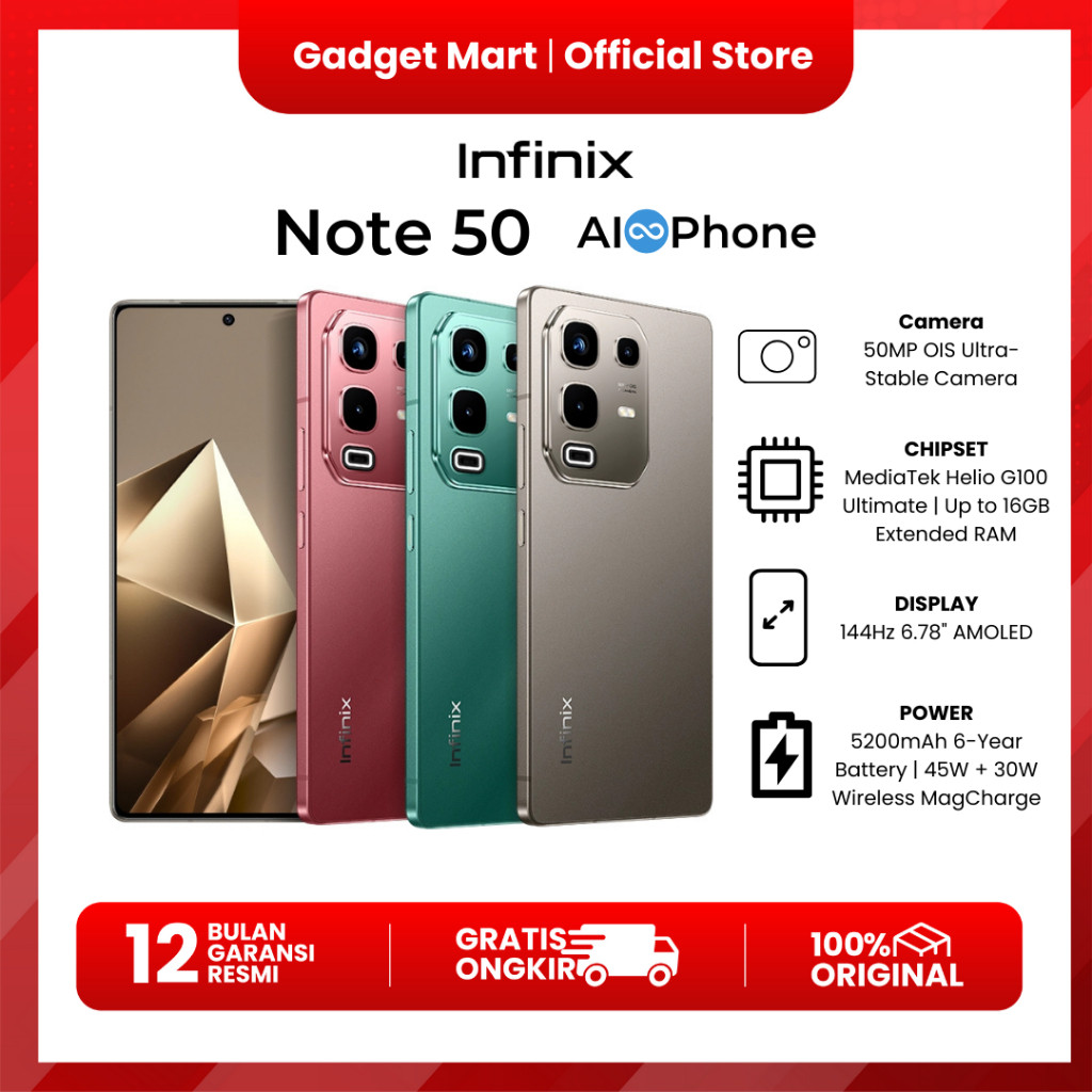 Jual INFINIX Note 50 8/256GB - Up to 16GB Extended RAM - Helio G100 - 6.78” FHD+ Amoled - 50MP ...