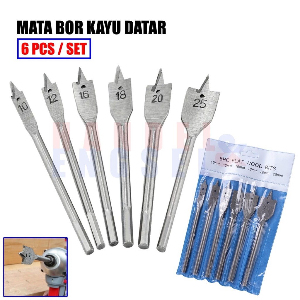 Jual Mata Bor Kayu Kipas Alat Pelubang Kayu Datar Set Flat Wood Bits 6 ...