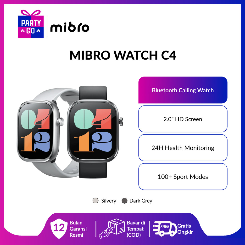 Jual Mibro C4 Smartwatch 2.01” - Bluetooth Call, 100+ Sport Modes, 24H Heart Rate, 2ATM ...