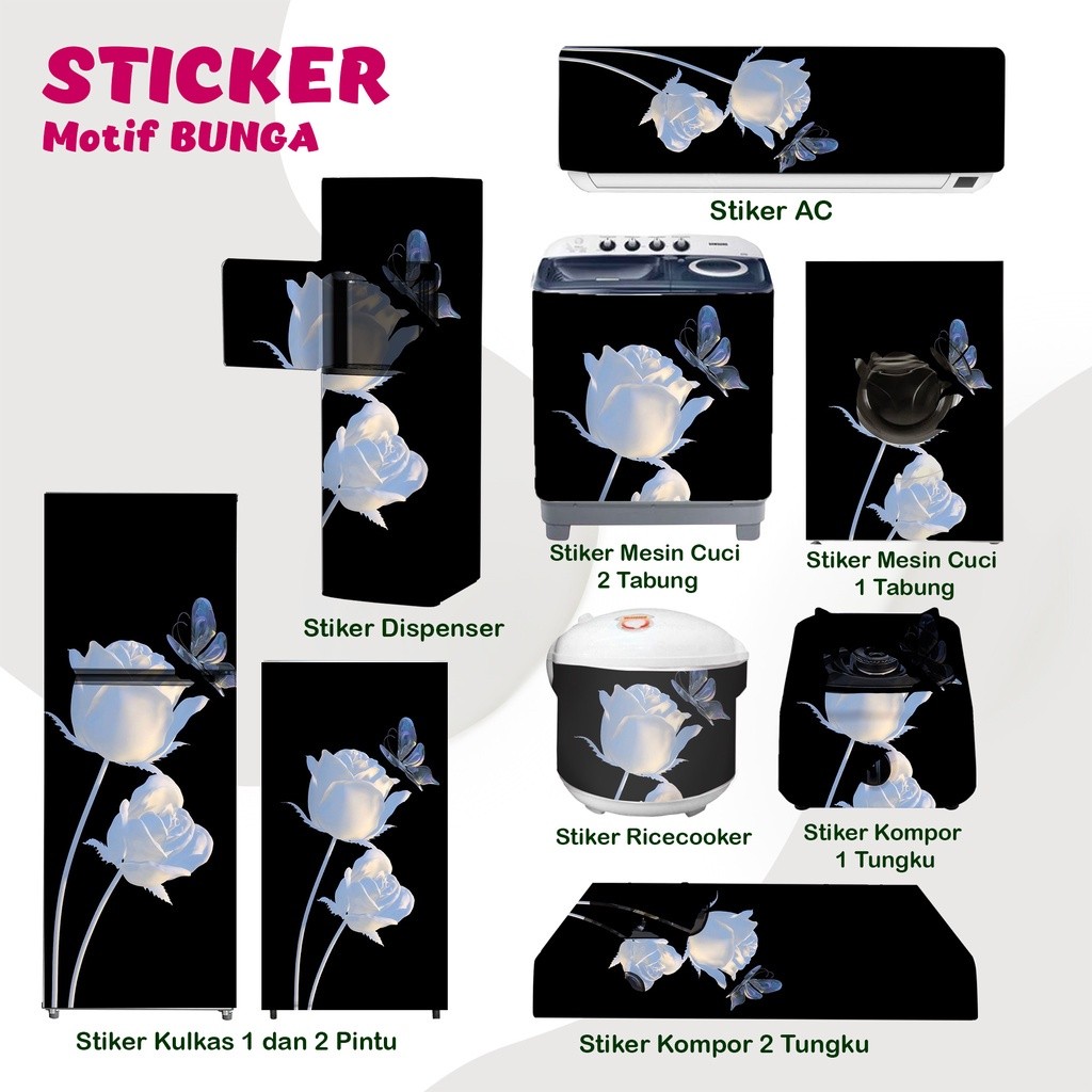 Jual Stiker Kulkas 1 & 2 Pintu, Kompor, Magicom, AC, Mesin Cuci Bunga ...
