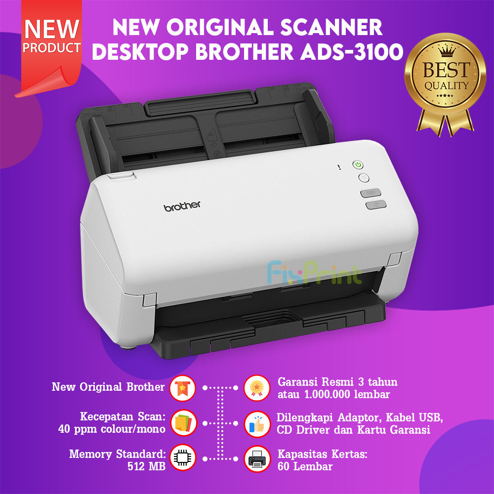 Jual FixPrint Scanner Brother ADS-3100 New Original, Scanner High-Speed ...