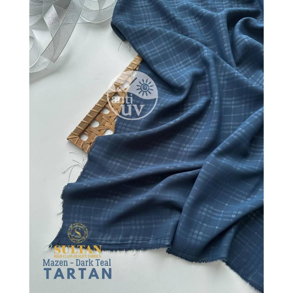 Jual 50CM MAZEN (MARZAN) EMBOS TARTAN DARK TEAL ANTI UV KAIN ABAYA ...