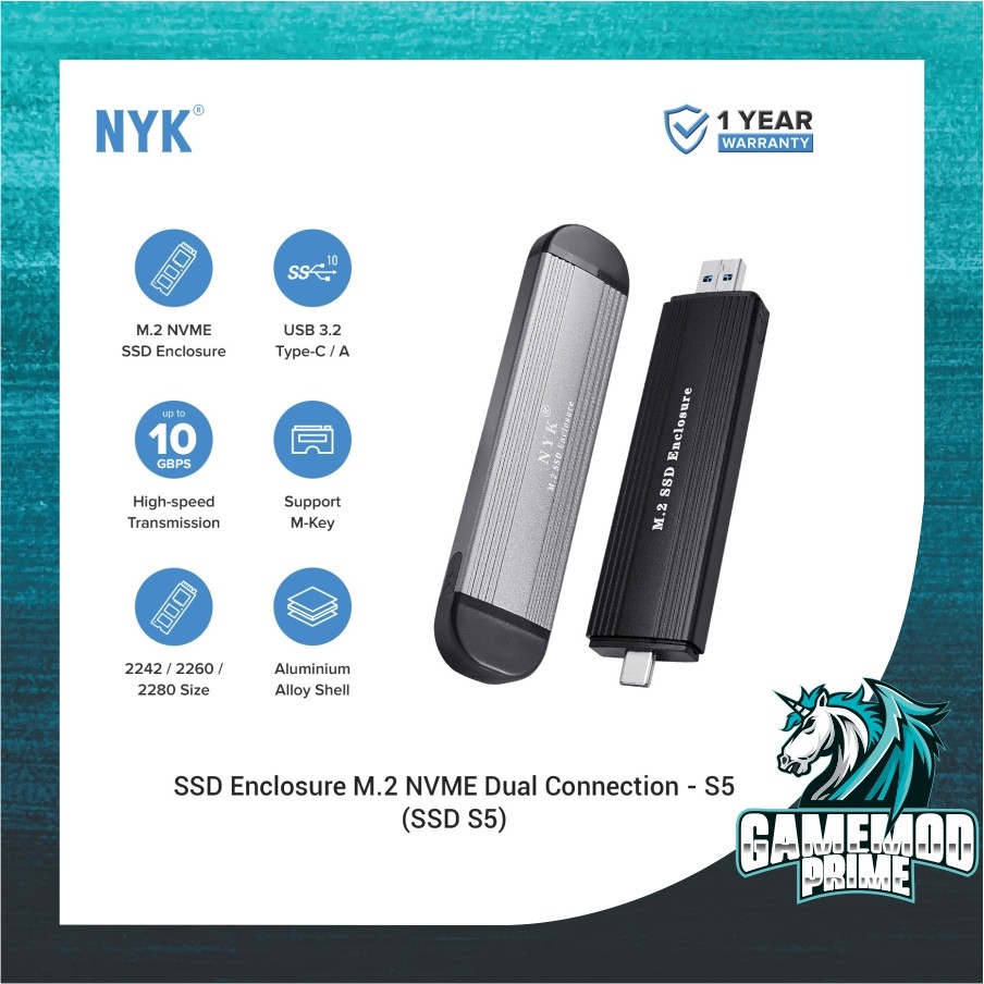Jual Case SSD M2 NVME External Dual Connection USB / Type C NYK S5 ...