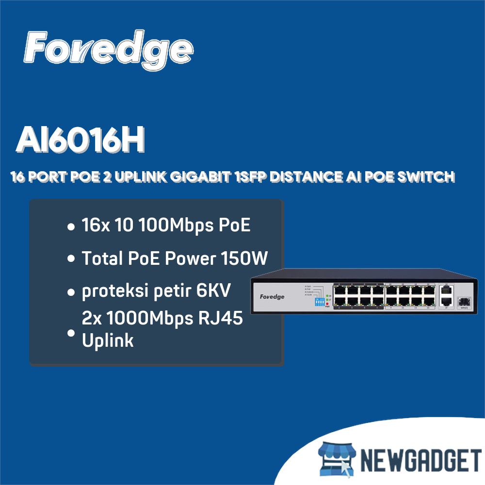 Jual FOREDGE AI6016H 16 PORT POE 2 UPLINK GIGABIT 1SFP 150W LONG ...