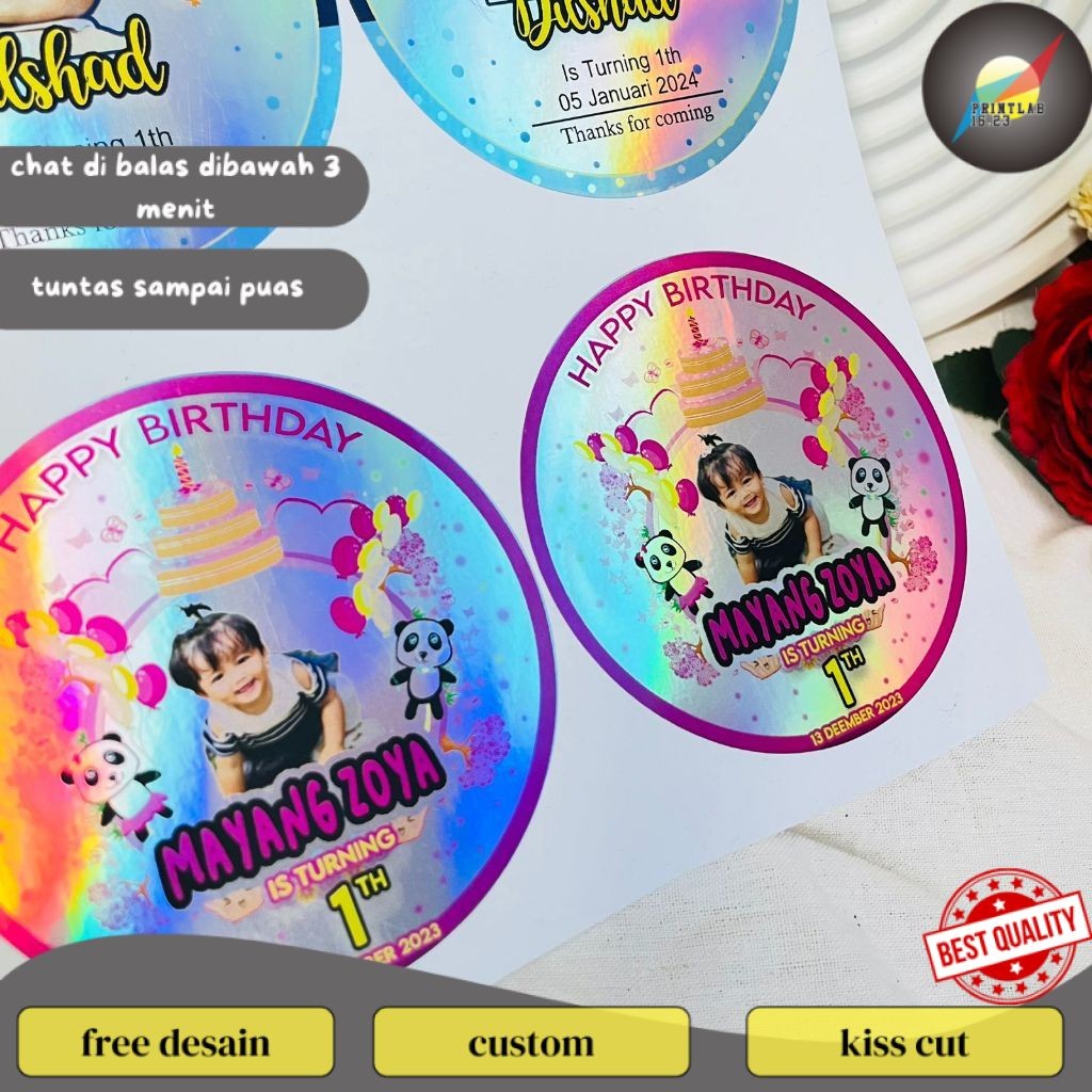 Jual PrintLab 2-4 Stiker Hologram Ulang Tahun Anak Bentuk Bulat Label ...