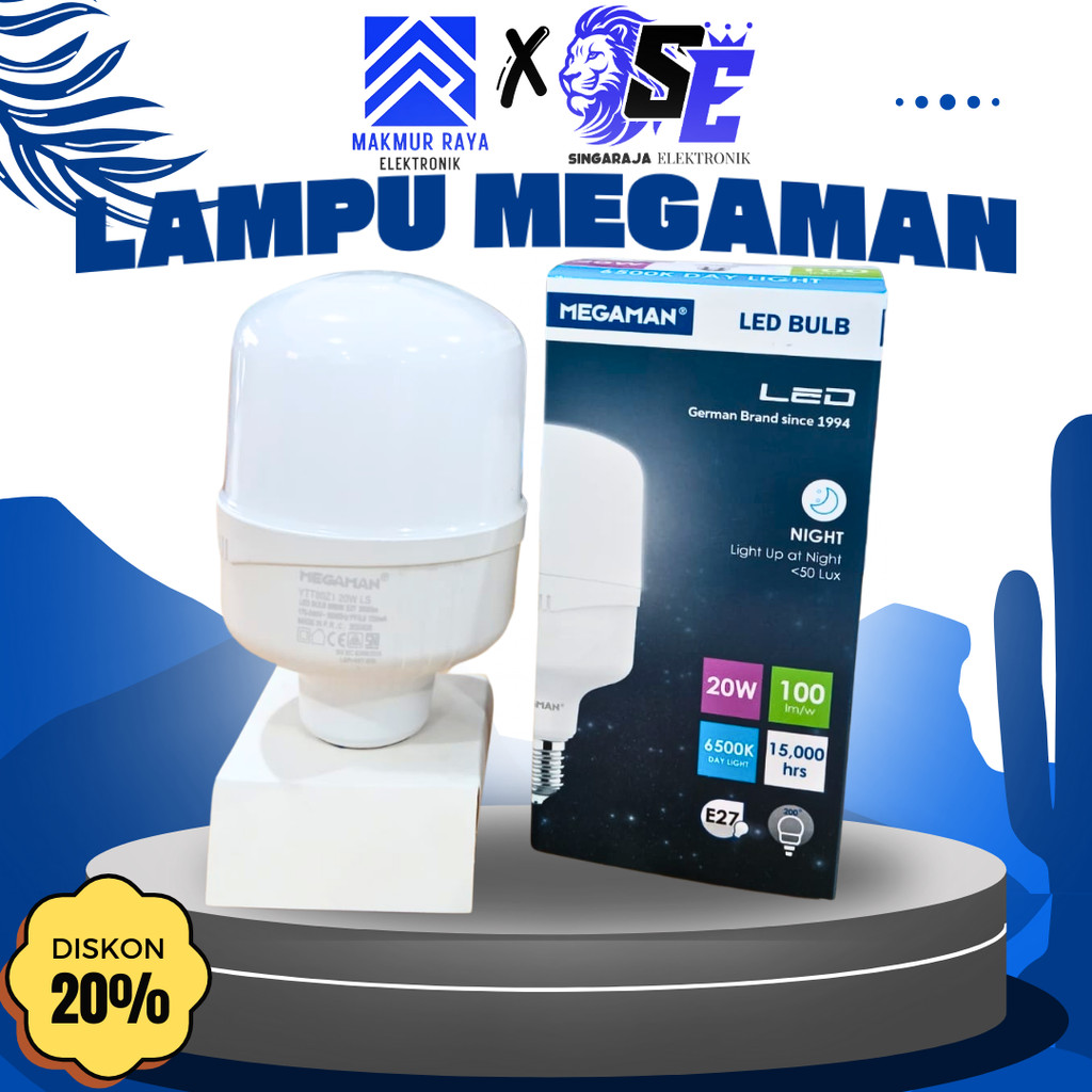 Jual Lampu LED MEGAMAN T-Bulb Light Sensor 20W 30W 40W CDL 6500K E27 SNI | Bohlam Otomatis Nyala ...