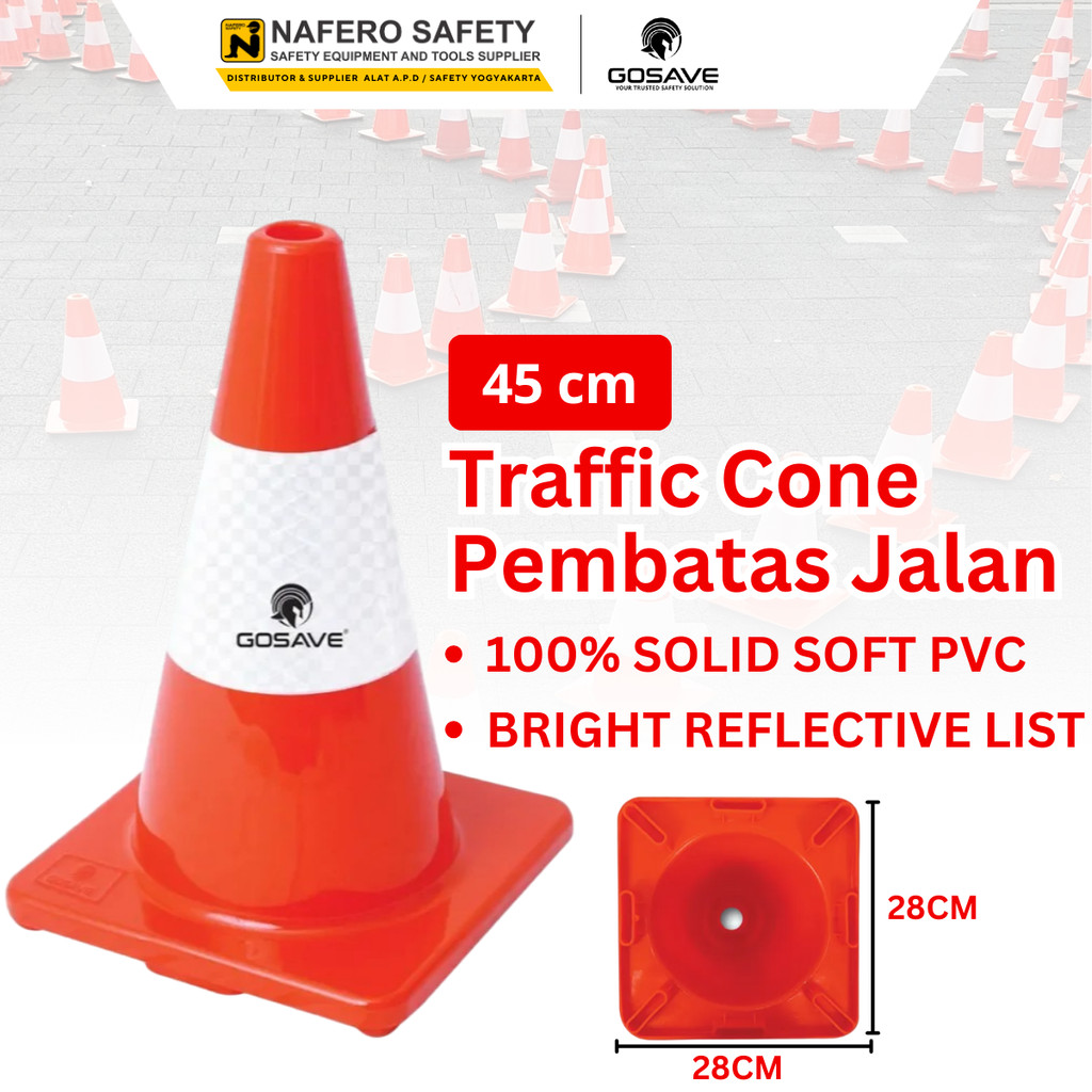 Jual TRAFFIC CONE 45 CM ELASTIS GOSAVE Safety Traffic Cone 45 cm / Traffic Cone Rubber 45cm ...
