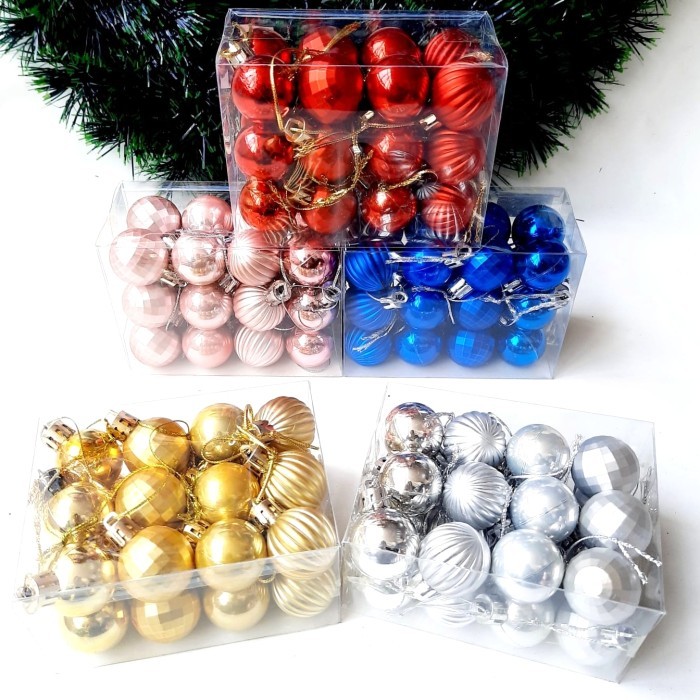 Jual GROSIR Bola Natal Motif isi 24 Set Box Mika Ornamen Natal Hiasan ...