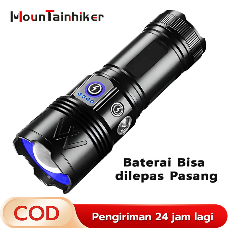 Jual Senter LED Super Terang Super Terang Senter Zoom In Out B55 2200 lumens Flashlight Side ...