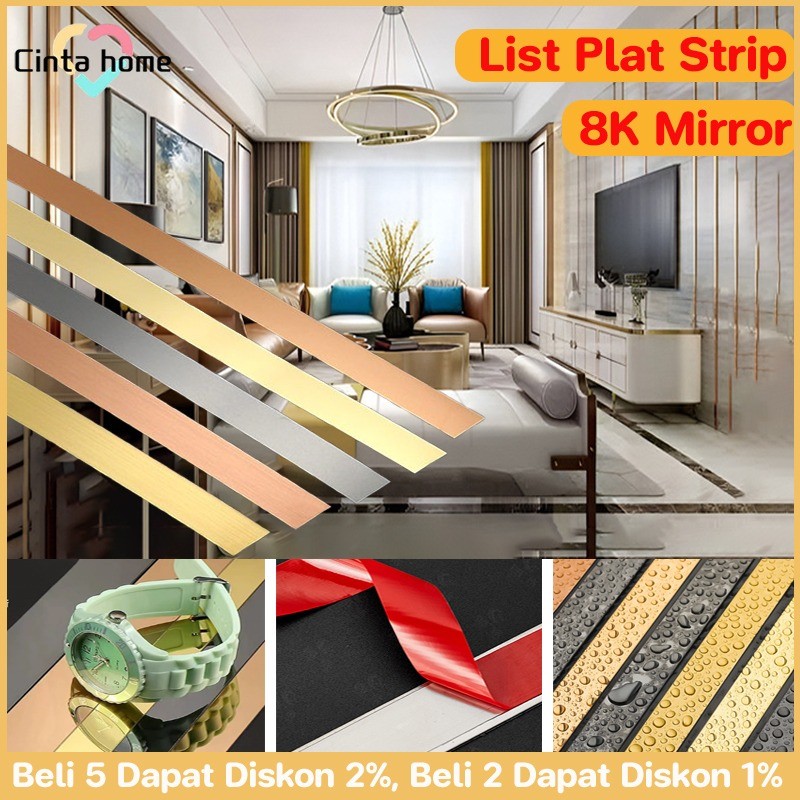 Jual 3/5/12M List Plat Strip Mirror Gold/Stainless SS201 Steel Flat ...