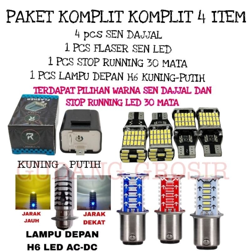 Jual PAKET 4 ITEM LAMPU DEPAN H6 KUNING-PUTIH SENJA BIRU+SEN DAJJAL ...