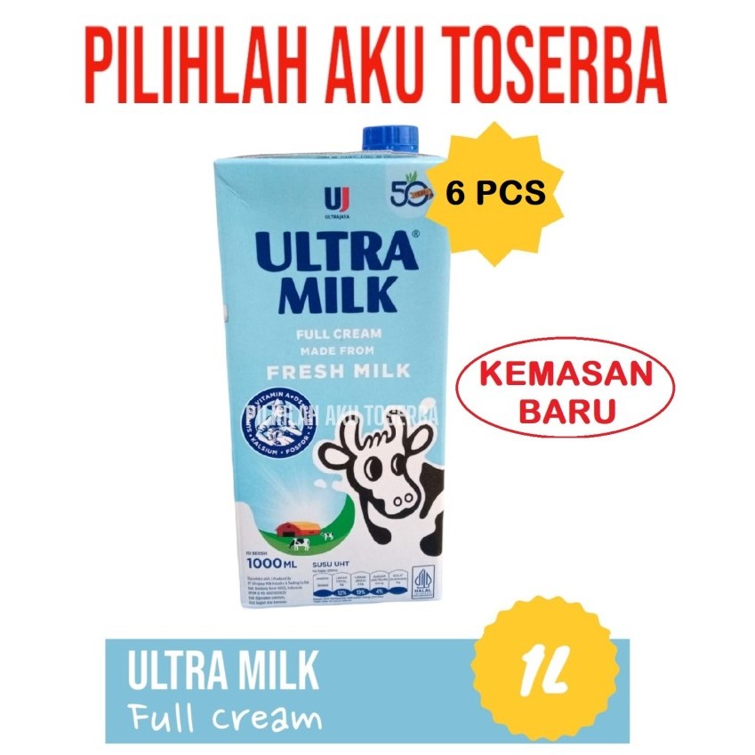 Jual SUSU ULTRA FULL CREAM 1 LITER / Ultra Milk Full Cream 1000 ML (ISI 6 ) | Shopee Indonesia