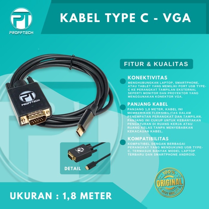 Jual KABEL TYPE C - VGA 1,8M. ORIGINAL PROFFTECH | Shopee Indonesia