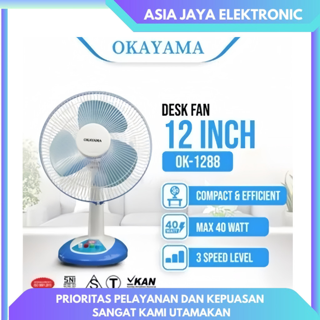 Jual OKAYAMA 12 inch Kipas Angin Meja OK-1288 BIRU | Shopee Indonesia