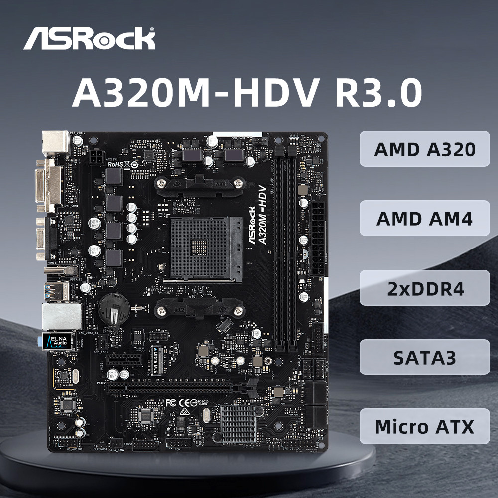 Jual ASROCK A320M-HDV R3.0 Motherboard AMD A320 Chipset AMD AM4 Socket CPU Support A8 9600 A10 ...