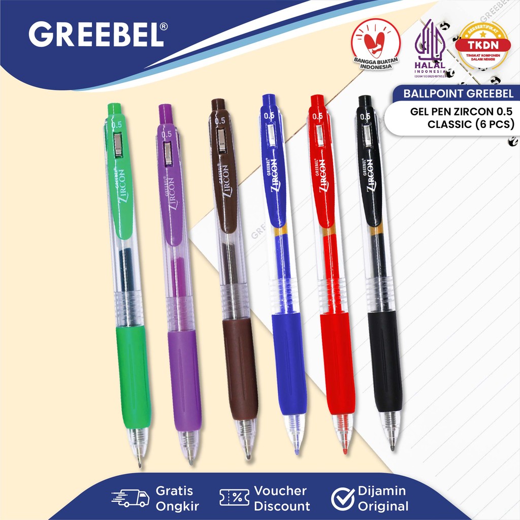 Jual GREEBEL Pulpen Gel Warna Warni / Gel Pen Gp-509 Zircon Classic Colour 0.5 (6PCS/SET ...