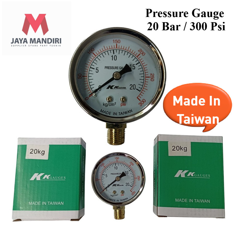 Jual Pressure Gauge Manometer Ukuran 20 BAR / 300 Psi MADE IN TAIWAN ...
