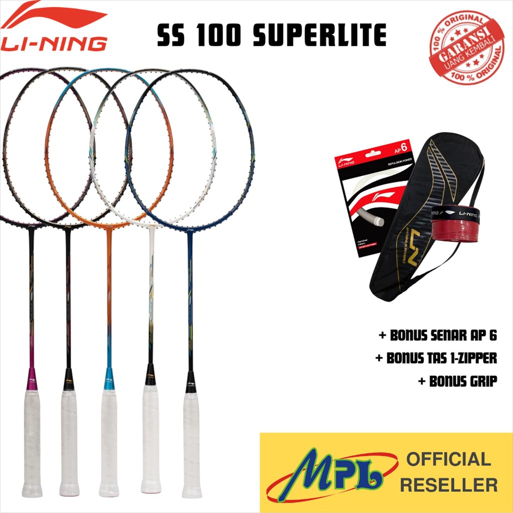 Jual RAKET BADMINTON LINING SS 100 SUPERLITE + SENAR AP-6 + GRIP + 1 ...