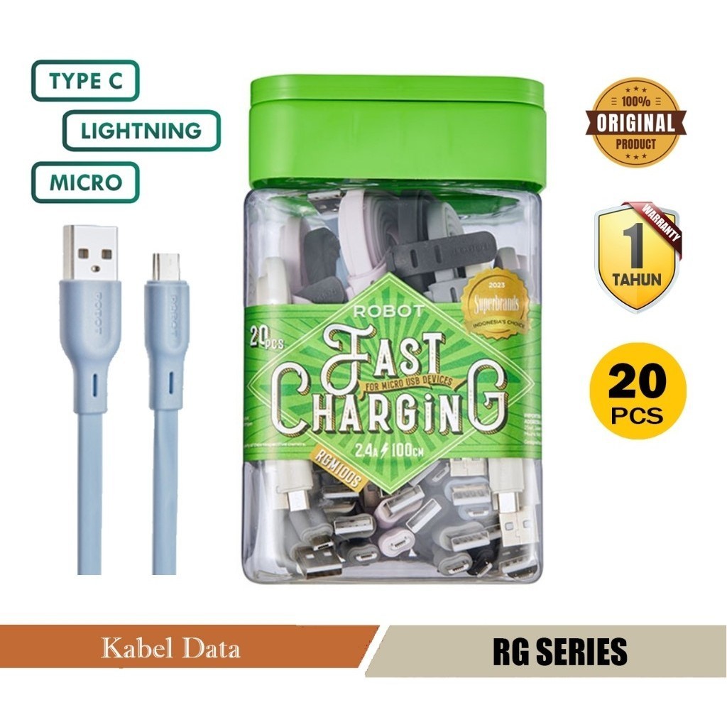 Jual Kabel Data ROBOT RGM100 RGC100 RGL100 Micro USB / Type C / Iphone ...