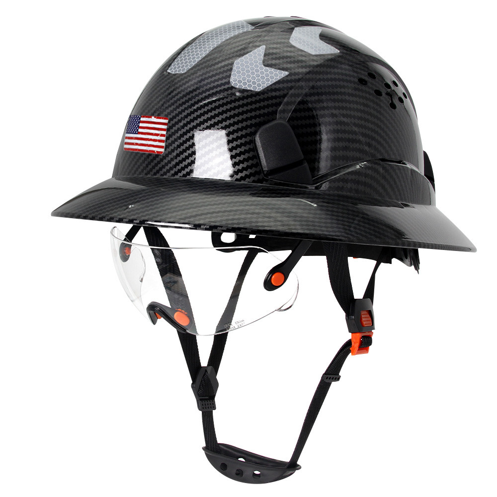 Jual ANSI Full Brim Safety Helmet with Reflective Sticker Construction ...