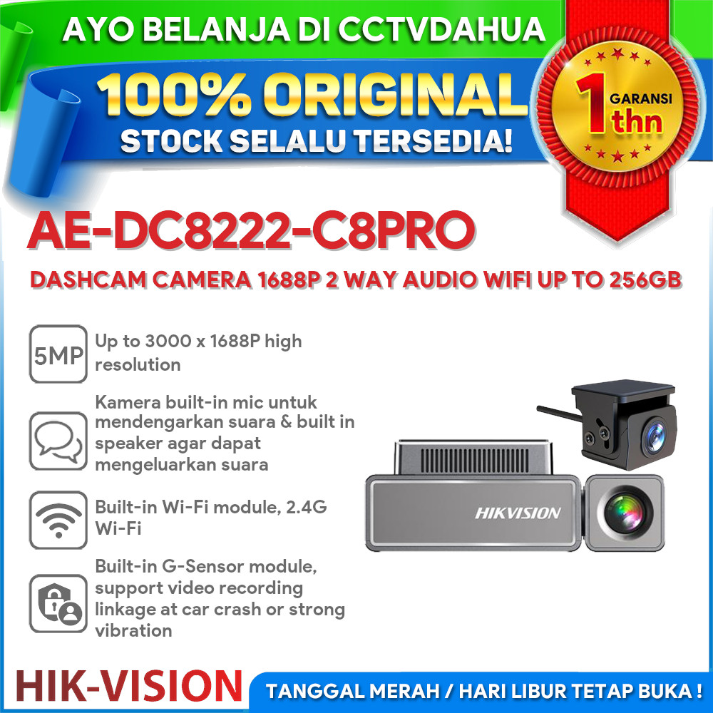 Jual HIK-VISION AE-DC8222-C8PRO DASHCAM CAMERA 1688P 2 WAY AUDIO WIFI UP TO 256GB | Shopee Indonesia