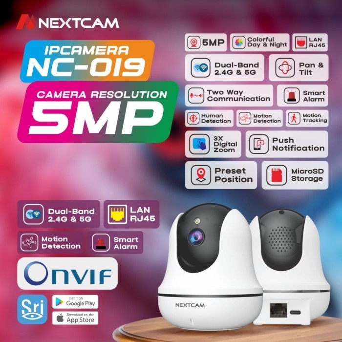 Jual Nextcam kamera cctv wireless wifi ipcam 5MP colorful bisa berputar bisa bersuara smart ...