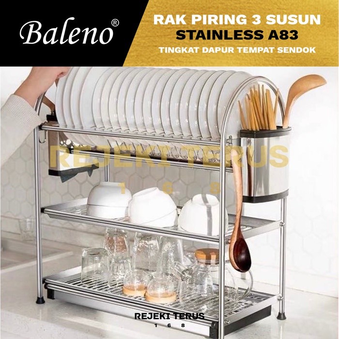 Jual Rak Piring 3 Tingkat Susun Stainless Mangkok Piring Tempat Sendok ...