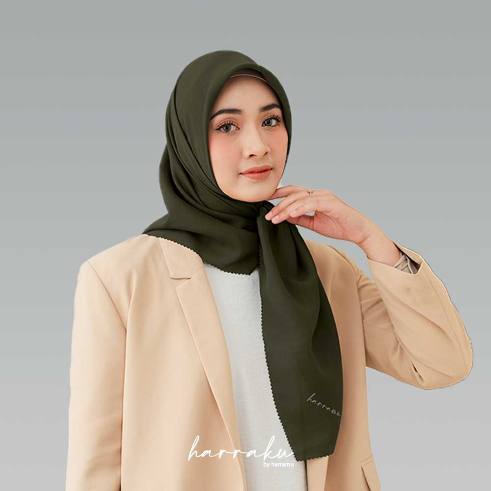 Jual ABRIZA Hijab Voal Segiempat Polos Warna Hijau Army | Shopee Indonesia