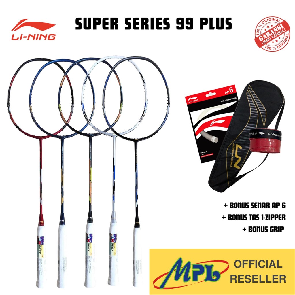 Jual RAKET BADMINTON LI-NING SS-99 PLUS +BAG 2 ZIP+AP-6+GRIP | Shopee ...