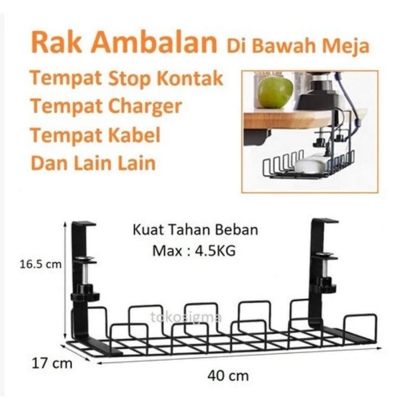 Jual Rak Besi Gantung Kabel Komputer Jepit Bawah Meja Rak Ambalan Meja ...