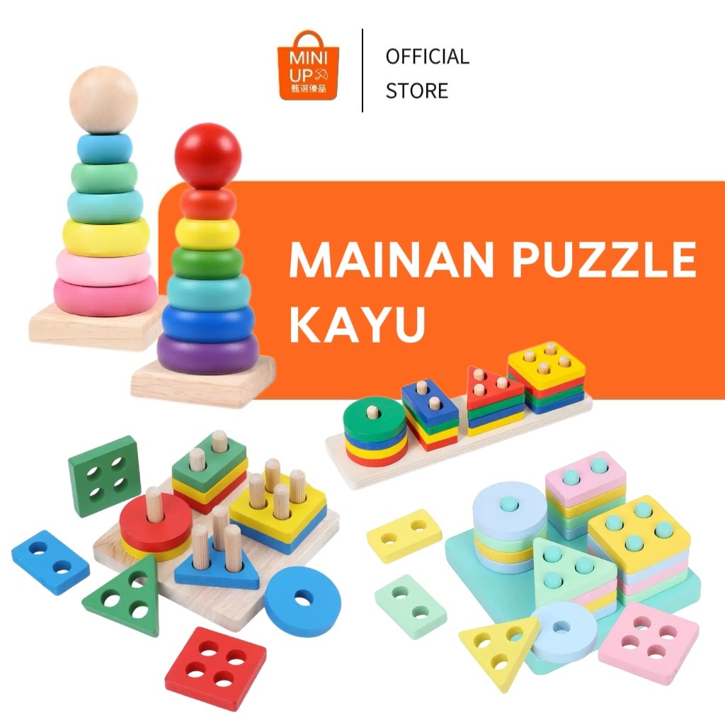 Jual Mainan Anak Puzzle Kayu Menara Geometri Pilar Basic Shape Sorting ...