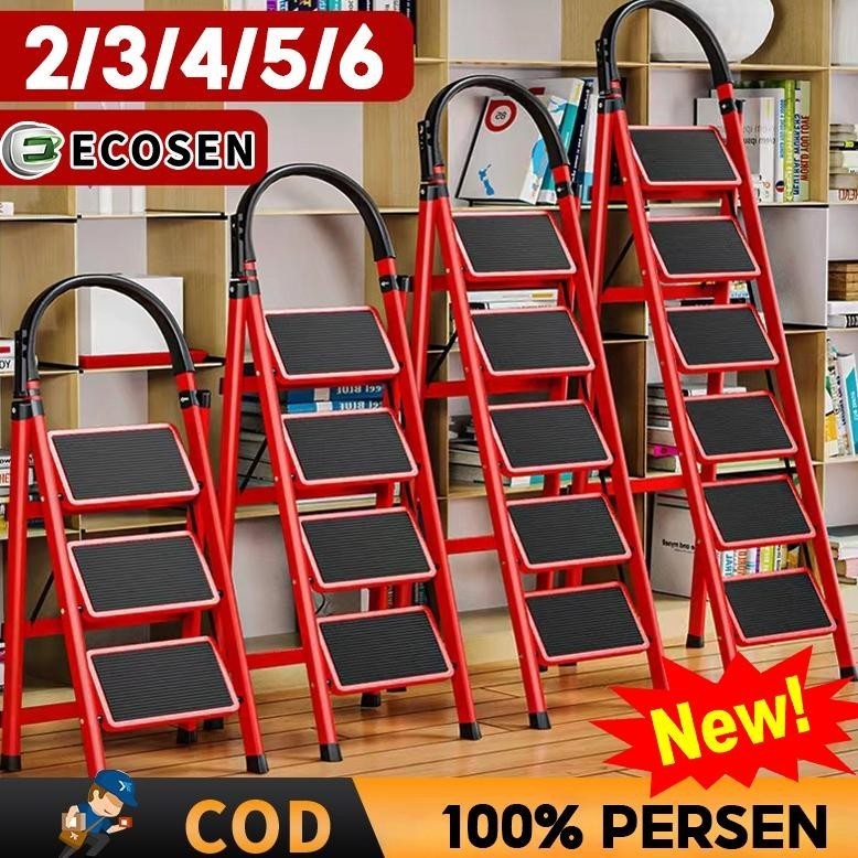 Jual ECOSEN Tangga Rumah Lipat Tangga Besi Lipat 3/4/5/6 Langkah Household Steel Ladder/Tangga ...