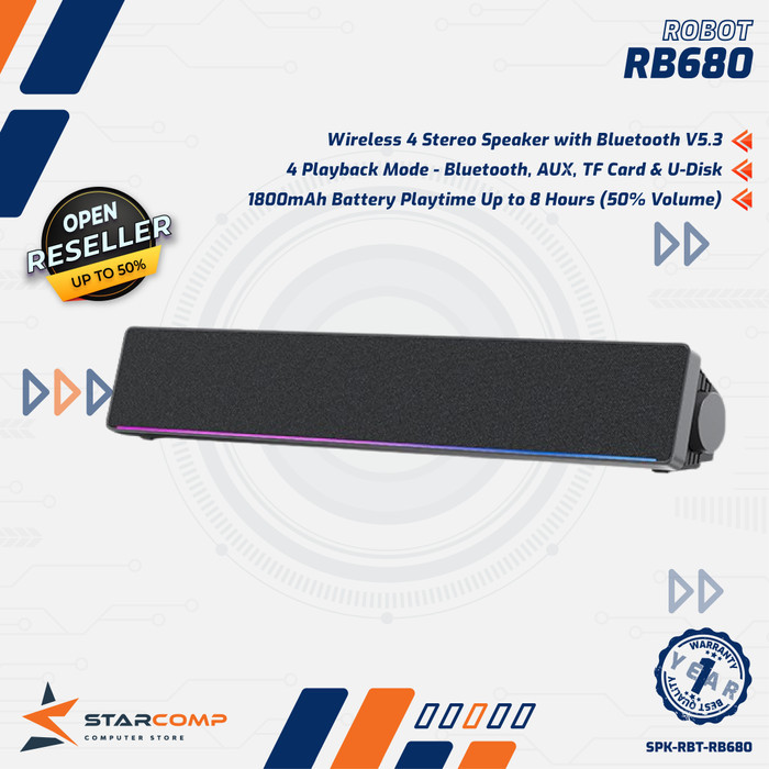 Jual ROBOT RB680 Speaker Soundbar Wireless 4 Stereo RGB 10W 4 Playback ...