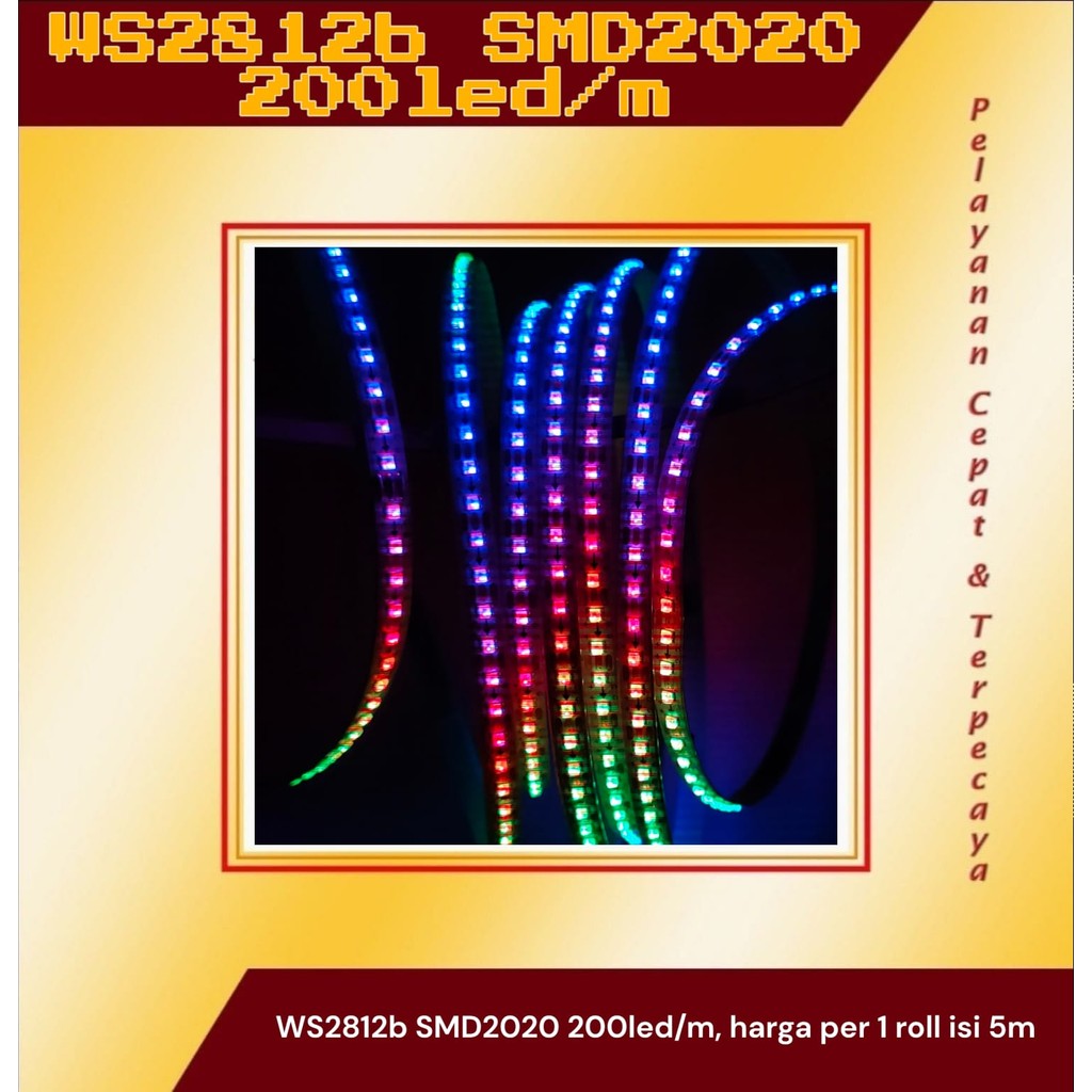 Jual Smart Ledstrips WS2812 5V SMD2020 200 LED/m per 1 Roll panjang 5 ...