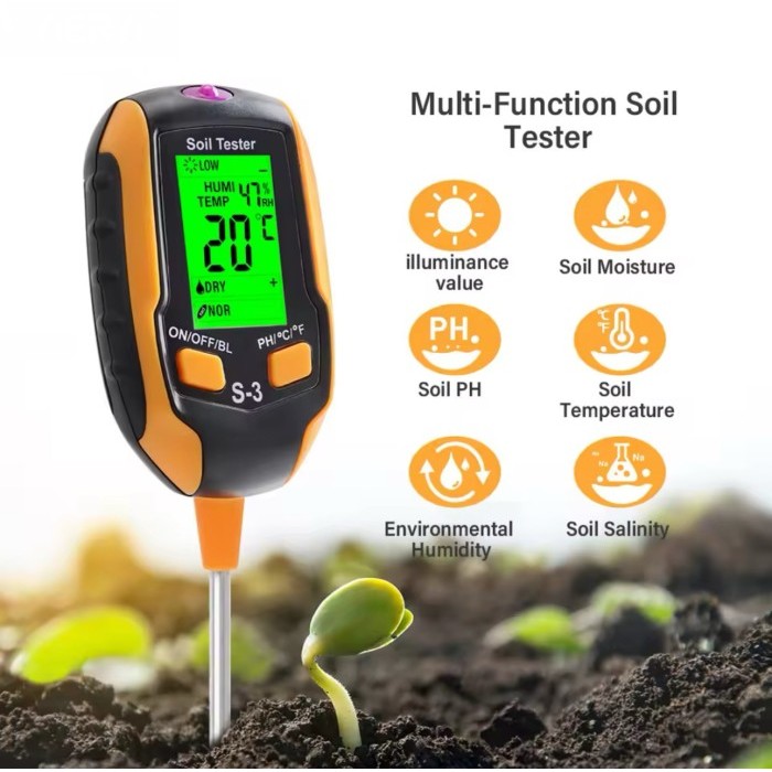 Jual S-3 PH Meter Tanah Digital PH/Salinity/Moisture/Sunlight/Air ...