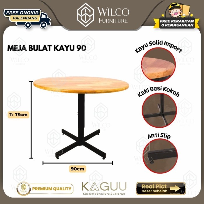 Jual Meja Cafe Bulat Kayu CMF 90cm | Meja Bulat Kaki Besi | Meja Makan ...