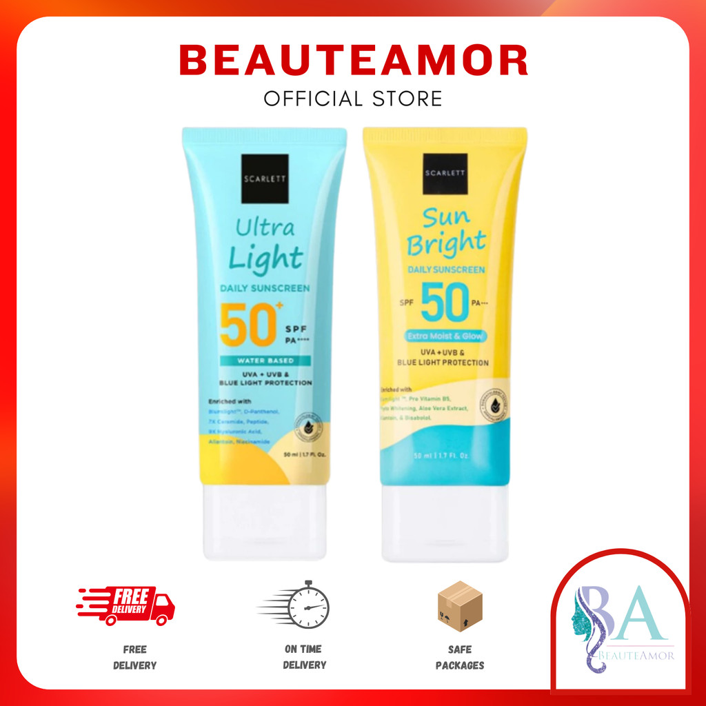 Jual Scarlett Whitening Daily Sunscreen SPF 50+ PA++++ - Ultra Light | Sun Bright | Beauteamor ...