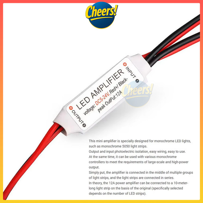 Jual Mini LED Strip Signal Amplifier Expander DC 5-24V 12A 1CH for 5050 ...
