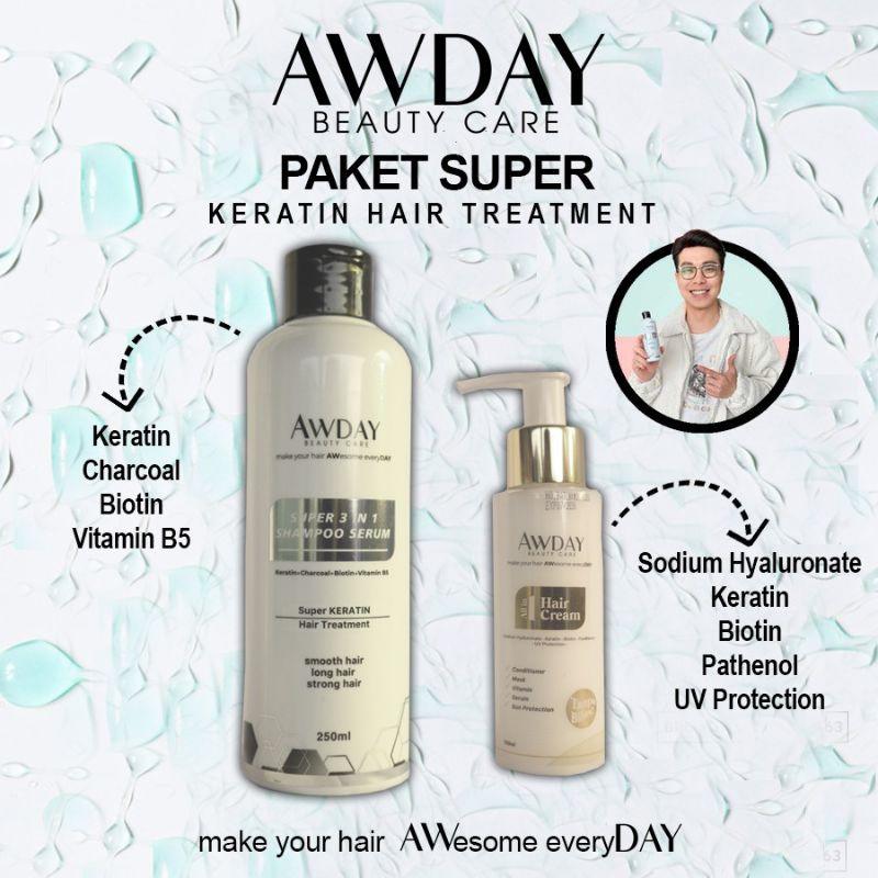 Jual Paket Shampoo Awday Super Keratin Charcoal 3in1 250ml & Hair Cream ...