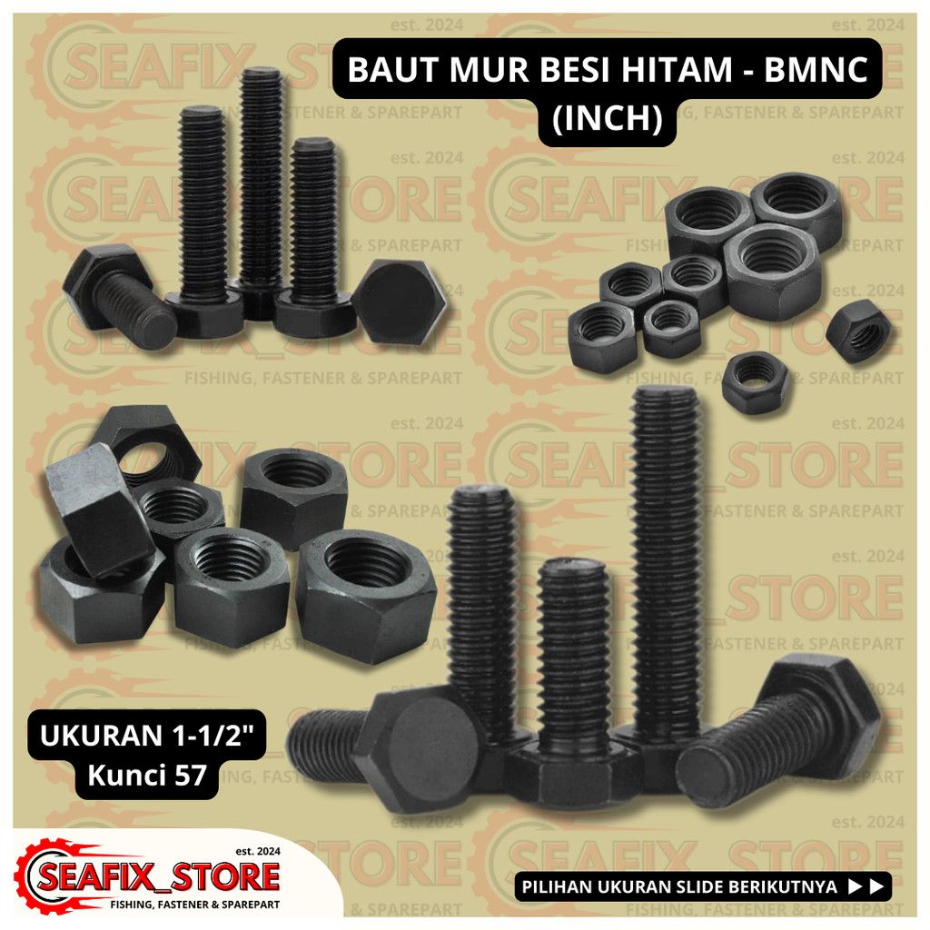 Jual BAUT MUR BESI HITAM HEX 1-1/2" X (PANJANG TINGGAL PILIH) - BAUT ...