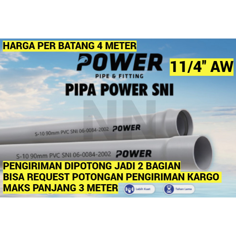 Jual PIPA PVC POWER ABU 11/4'' INCH AW D C 1 BATANG 4METER PARALON ...