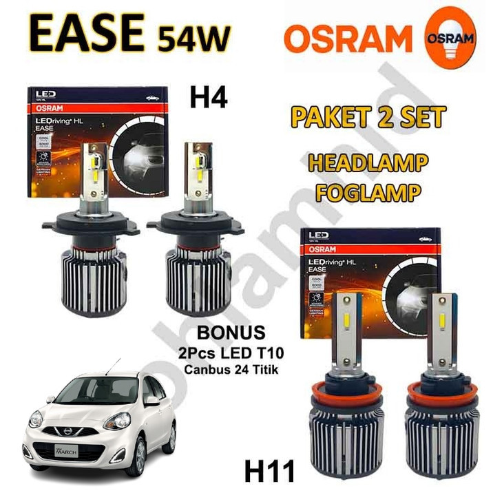Jual Paket 2 Set Lampu LED Nissan March OSRAM LEDriving HL EASE Headlamp dan Foglamp | Shopee ...