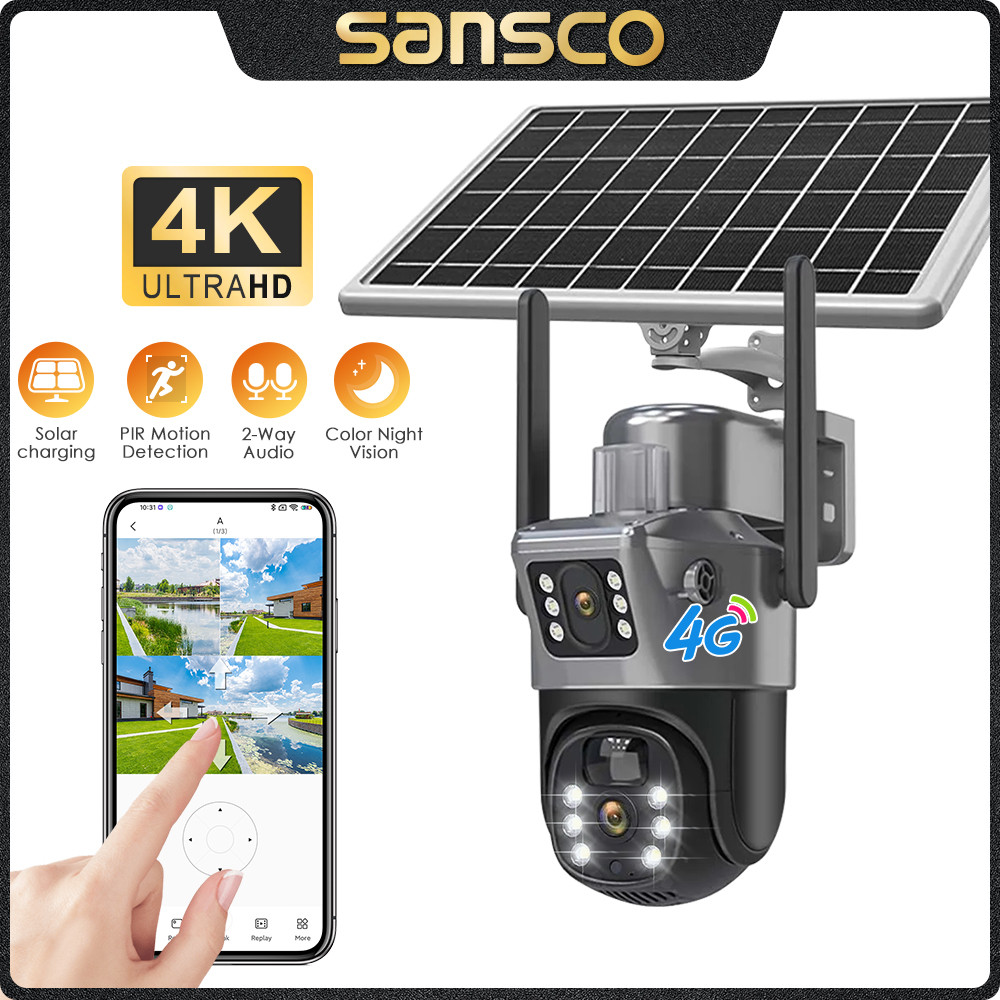 Jual SANSCO 4K 8MP Dual Lens 4G Solar Camera Dual Screen Battery PIR ...