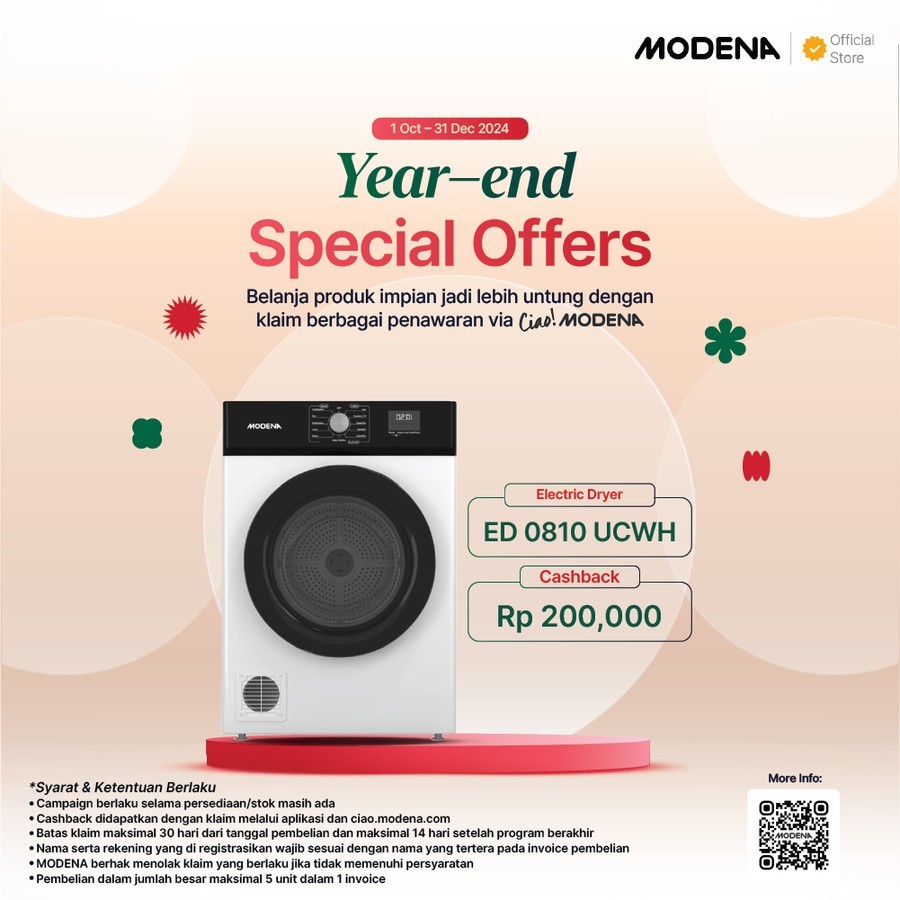 Jual Modena ED 0810 UCWH - vented Dryer kapasitas 8 KG | Shopee Indonesia