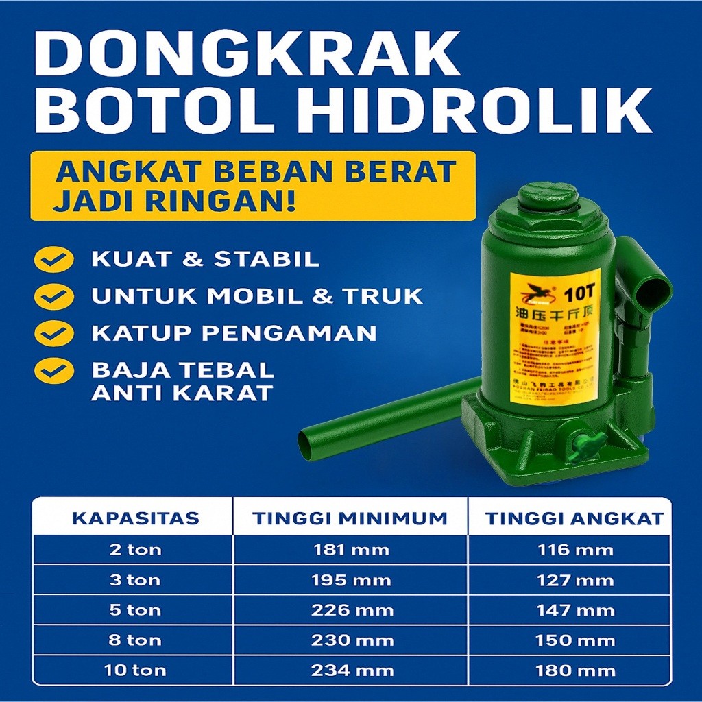 Jual Dongkrak Mobil Hidrolik Botol SUV Truk Kecil Sedang Besar 2T 3T 5T 8T 10T Angkat Beban Ban ...